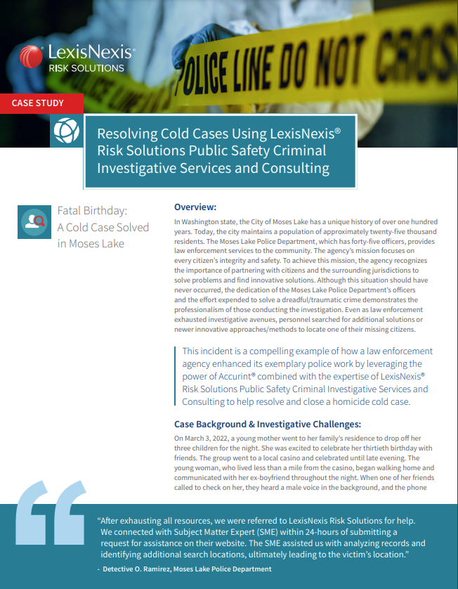 Resolving Cold Cases Using LexisNexis Risk Solutions Services